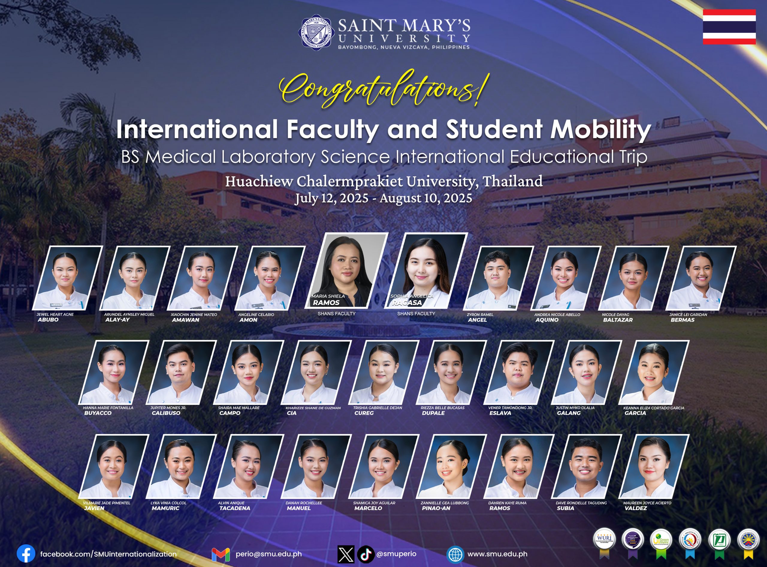 SMU sends BS Medical Laboratory Science students on International Educational Exchange in ...