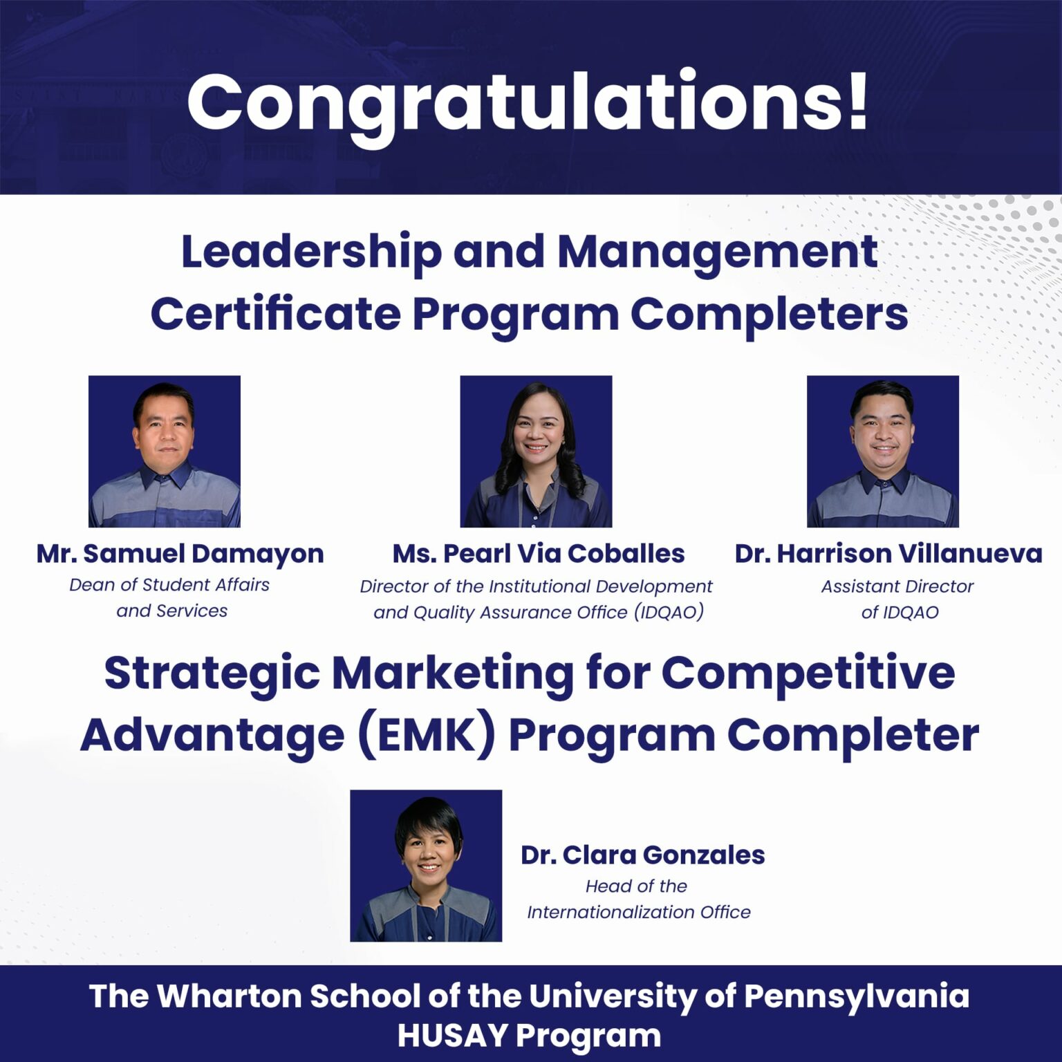 Four SMU Administrators Earn Badges from Wharton School, University of ...