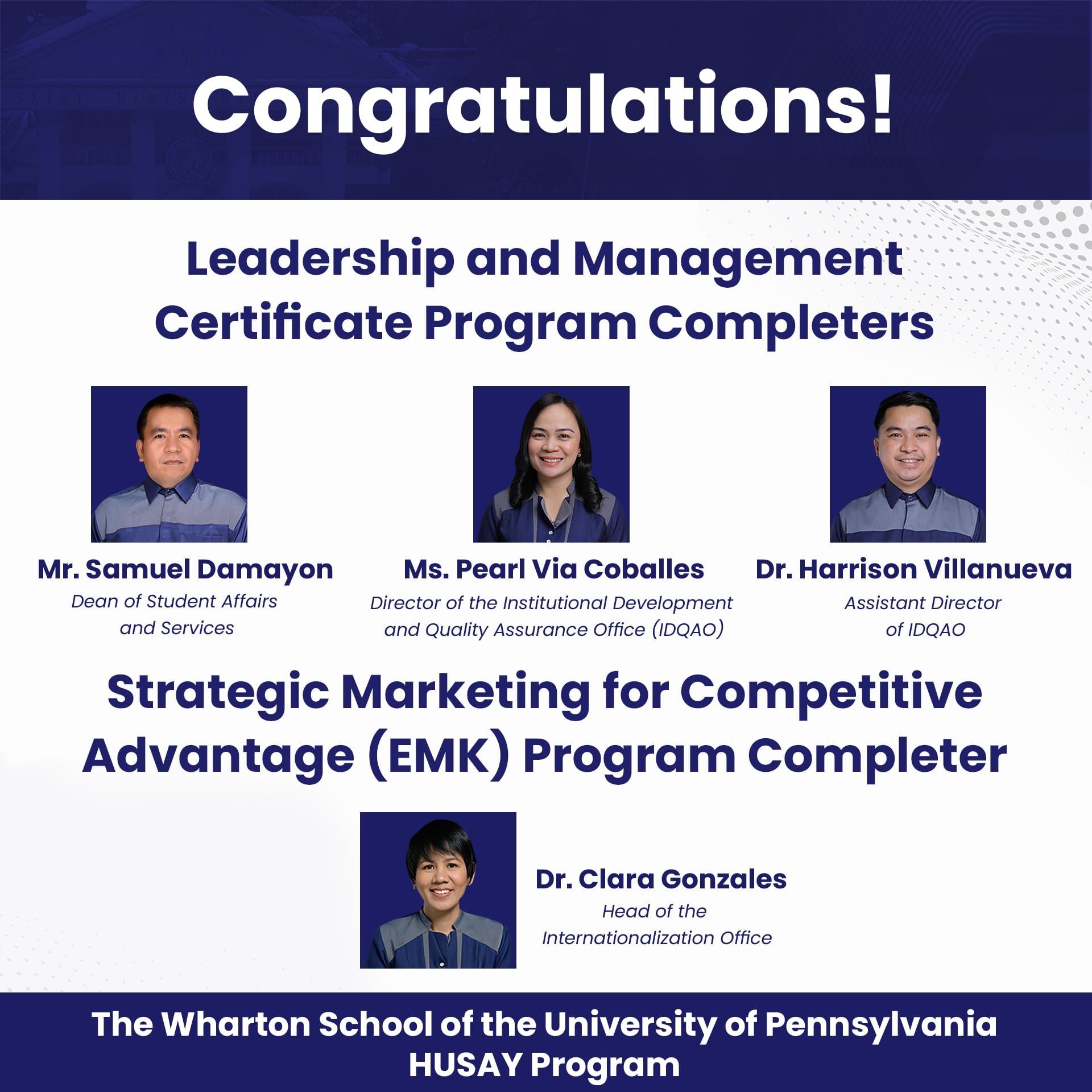Four SMU Administrators Earn Badges from Wharton School, University of ...