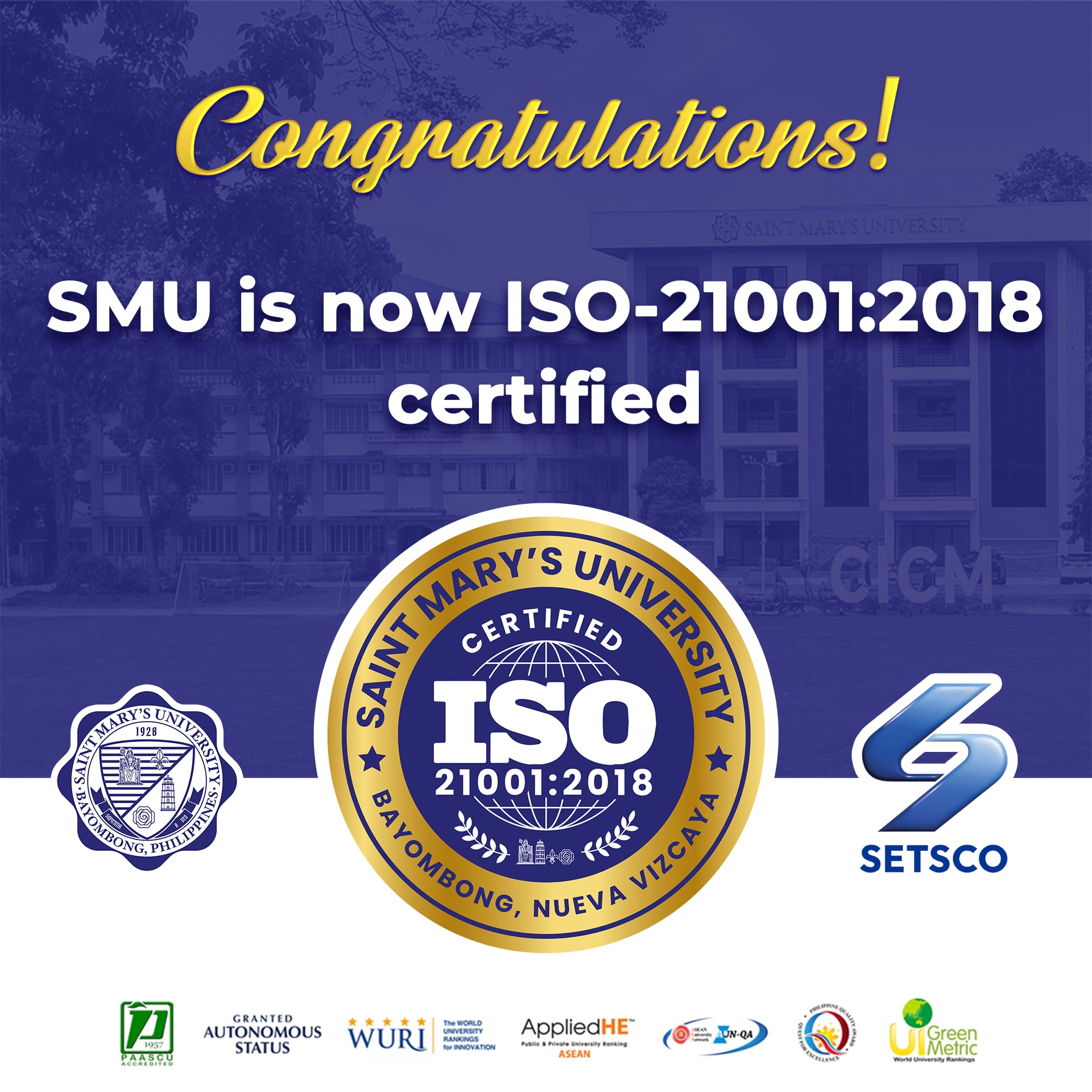 SMU Secures ISO 21001:2018 Certification for Educational Organization ...